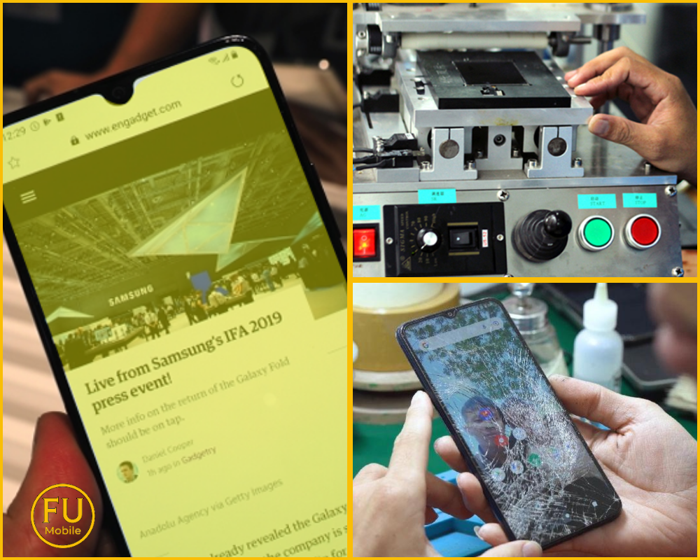 Sửa lỗ màn hình Samsung A55 bị ám vàng sau khi ép kính